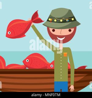 fishing people cartoon Stock Vector Art & Illustration, Vector Image ...