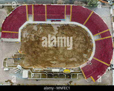 Aerial view of the Rodeo arena, rides and facilities and corrals of the ...