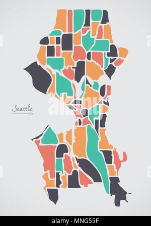Seattle Washington city map with neighborhoods grey illustration ...