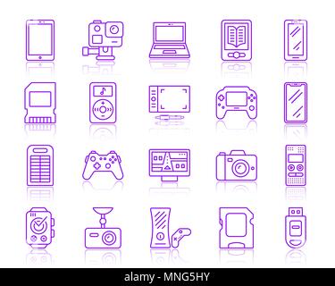 Ebook icons set. Outline set of ebook vector icons neon color on black ...
