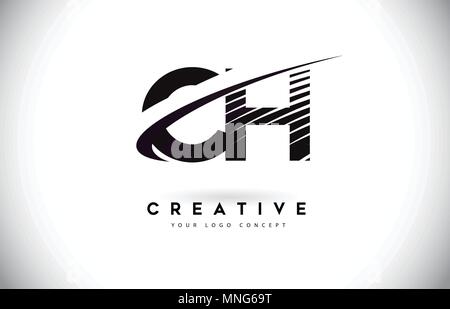 CH C H Creative Modern Black Letters Logo Design with Brush Swoosh ...