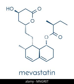 Mevastatin hypercholesterolemia drug molecule. Skeletal formula Stock ...