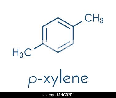 Para-xylene (p-xylene) aromatic hydrocarbon molecule. Stylized skeletal ...