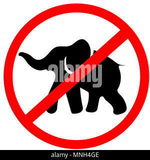 Elephant caution red circle warning road sign, isolated on white ...