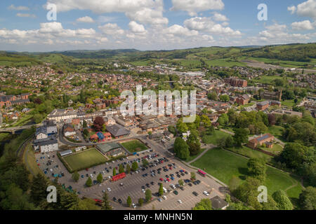 Aerial view of Newtown. Powys,Wales UK [made from a drone by a CAA ...