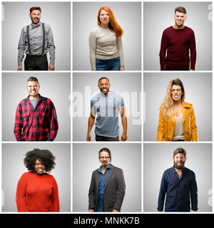 Group of people angry and stressful frowns face in dissatisfaction ...