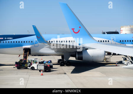 Tui logo on Thomson Boeing 737 aircraft tail, Birmingham Airport, UK ...