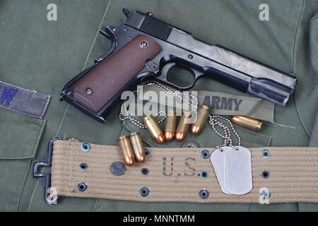 colt government M1911 with US ARMY uniform texture background Stock ...