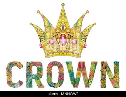 Crown zentangle styled for t-shirt design, for coloring, tattoo and ...