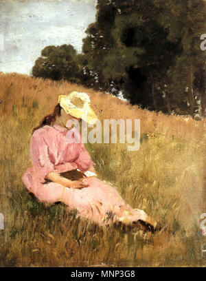 'Lesendes Mädchen auf einer Wiese' by Otto Scholderer portrays a young ...