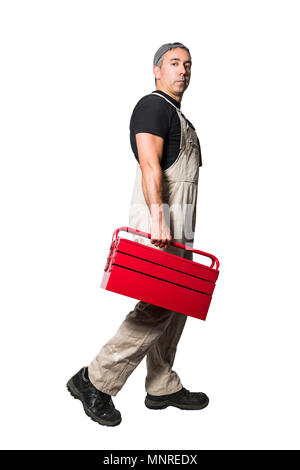 The handsome contractor working in box delivery relocation service ...