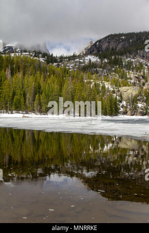 Frozen Bear Lake in Colorado with majestic mountains Stock Photo - Alamy