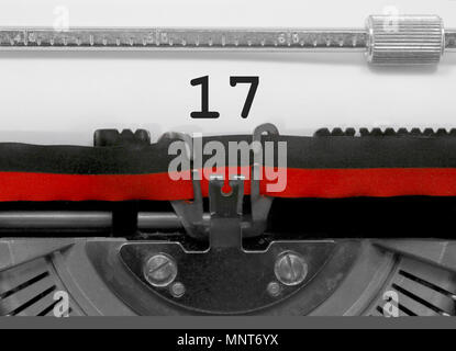 17 Number text written by an old typewriter on white sheet Stock Photo ...
