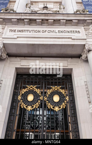The entrance to The Institution of Civil Engineers headquarters in London, also used as a ...