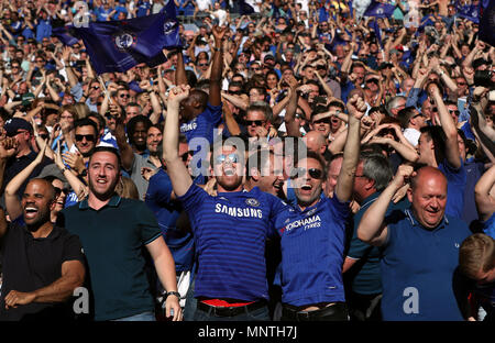 Chelsea fans celebrate Chelsea's Eden Hazard (not pictured) scoring the ...