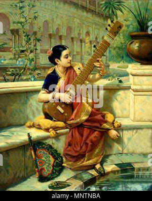 Raja Ravi Varma, Lady Playing the Swarabat Stock Photo - Alamy