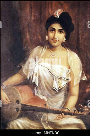 Raja Ravi Varma, Lady Playing the Swarabat Stock Photo - Alamy