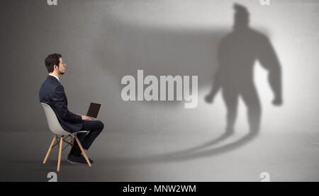 Humble businessman staying and offering stuffs to a huge businessman ...