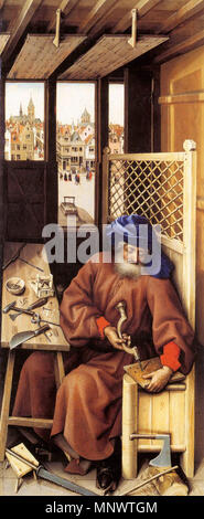 The right panel of the 'Merode Altarpiece' by Robert Campin depicts the ...