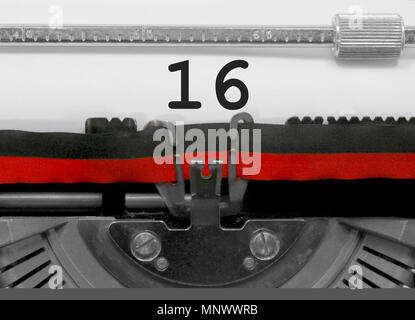 16 Number text written by an old typewriter on white sheet Stock Photo ...