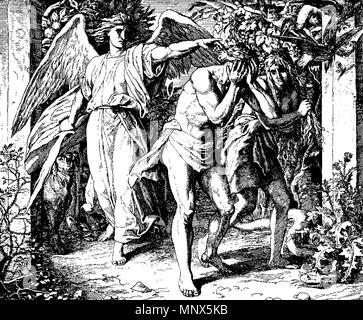 Bible scene of Genesis with Adam and Eva at major entrance portal of ...