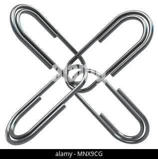 Metal paperclips four connected together chain, isolated, 3d ...