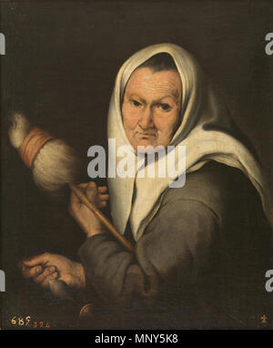 Old Woman with Distaff 1642 by Bartolome Esteban Murillo Stock Photo ...