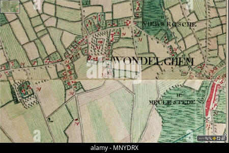Wondelgem en Meulestede, Ghent, Belgium, Ferraris map 1775 Stock Photo ...