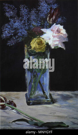 ‘Roses, Tulips et Lilas dans un vase de cristal’ by Édouard Manet ...