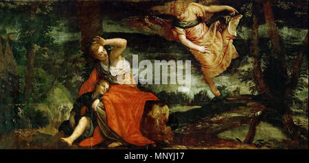 Hagar with Ismael in the desert Stock Photo - Alamy