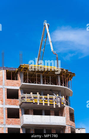 Construction concrete pump (pump truck ) with multi-storey building ...