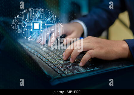 An AI Artificial Intelligence CPU processor controlling programmes and running tasks. 3D ...