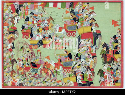 Battle scene from Mahabharata, 19th century, Kangra, Himachal State ...