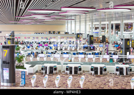 Aerial view of immigration clearance check in. Singapore Changi Airport ...