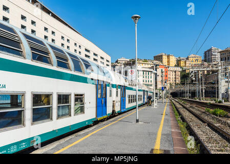 Line train in the Genova Brignole railway station in the city centre of ...