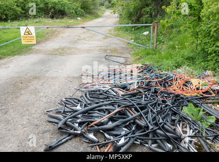 Scrap metal, metal waste, copper cables, cable residues, bearings in a ...