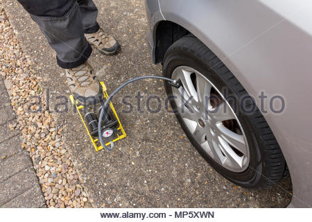 Pumping up a tyre with a foot pump Stock Photo: 24251558 - Alamy