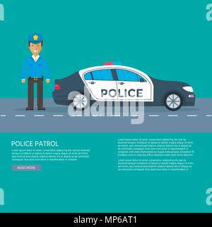 Poster design with illustration of a policeman on vintage background ...