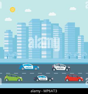 Police officer cop on city street urban scene vector illustration ...
