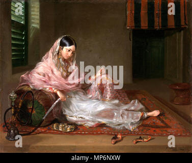 Muslim Lady Reclining An Indian Girl with a Hookah, signed and dated ...