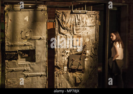 Moscow, Moscow, Russia. 17th May, 2018. Visitor looks doors of gulag ...