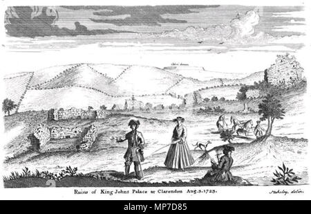 Ruins of King Johns Palace at Clarendon, William Stukeley engraving ...