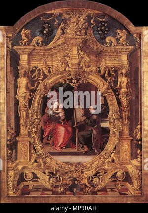 St Luke Painting the Virgin's Portrait 1545 by Lanceloot Blondeel Stock ...