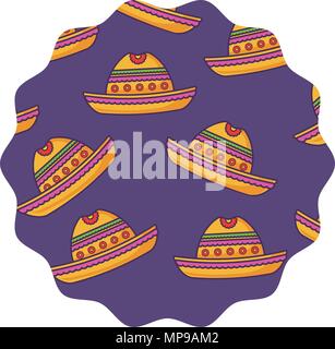 circular frame with Mexican hat pattern over white background, vector ...