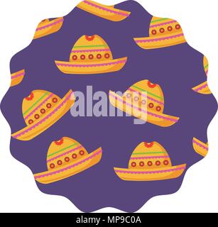 circular frame with Mexican hat pattern over white background, vector ...