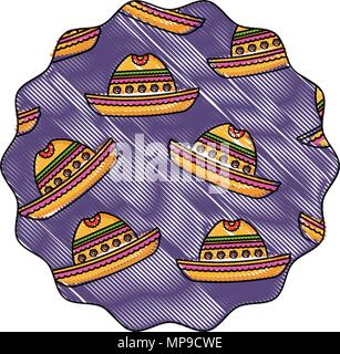 circular frame with Mexican hat pattern over white background, vector ...