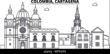 Colombia, Cartagena flat travel skyline set. Colombia, Cartagena black ...