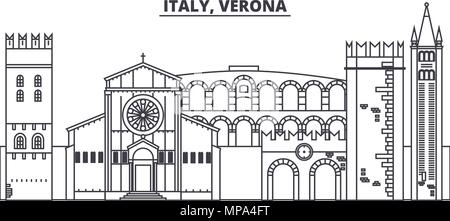 Italy, Verona flat landmarks vector illustration. Italy, Verona line ...
