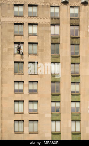 window washer hanging by rope in Madison Wisconsin Stock Photo - Alamy