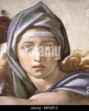 . English: Detail of the fresco Delphic Sibyl by Michelangelo on the ...